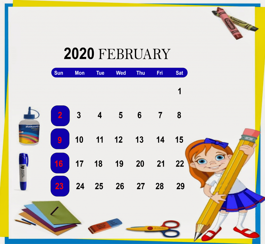 Free Printable February Calendar 2020 Template in PDF Word Excel
