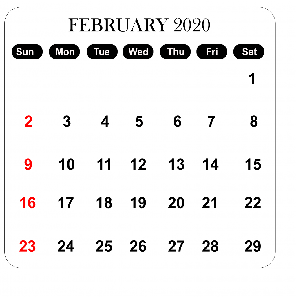 Free Printable February Calendar 2020 Template in PDF Word Excel
