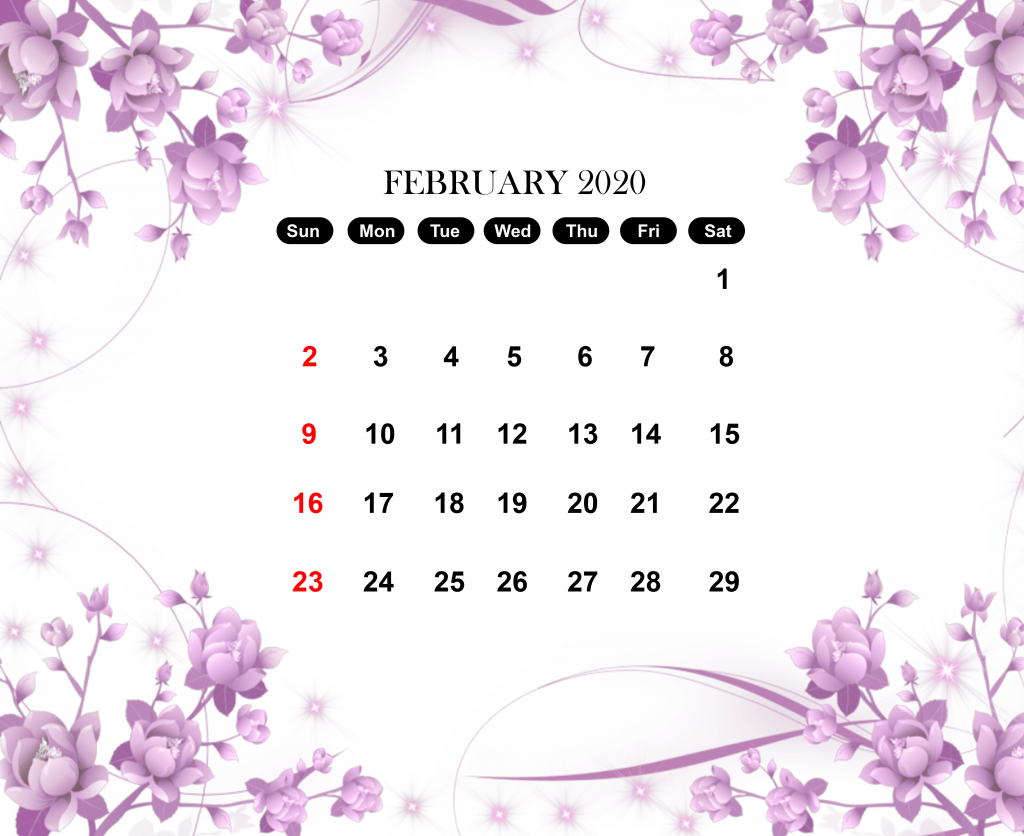 Free Printable February Calendar 2020 Template in PDF Word Excel
