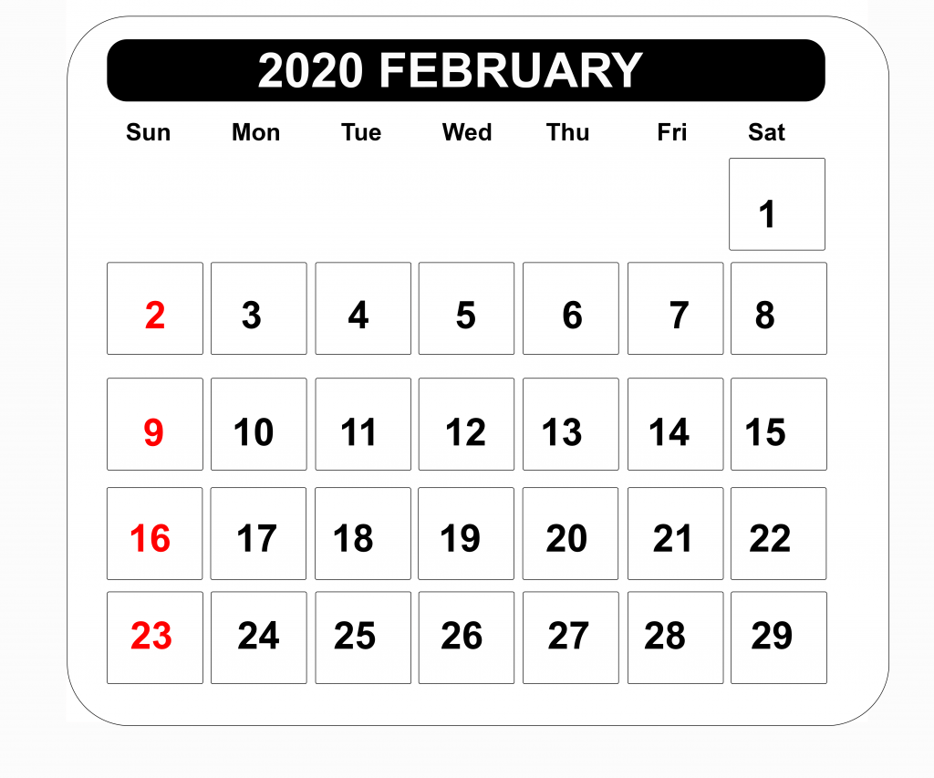 Free Printable February Calendar 2020 Template in PDF Word Excel