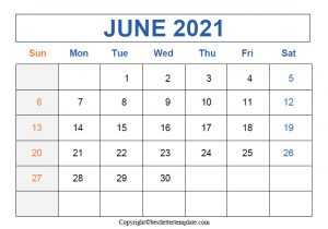 Free Printable June 2021 Calendar Template in PDF Word Excel