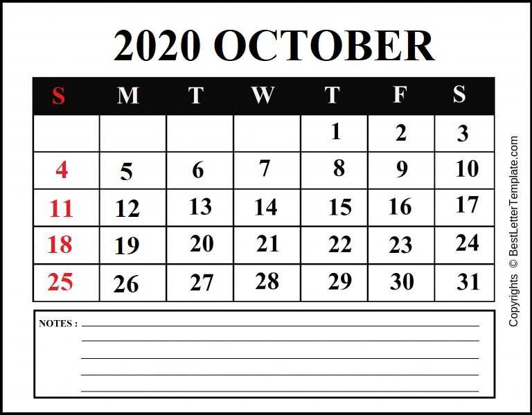 Free Printable October 2020 Calendar Template in PDF, Excel Word