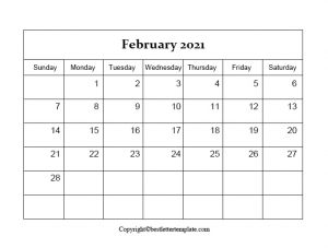 Free Printable February 2021 Calendar Template in PDF Word Excel