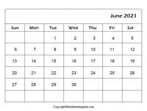 Free Printable June 2021 Calendar Template in PDF Word Excel
