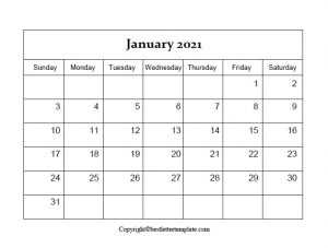 Free Printable January 2021 Calendar Template in PDF, Excel Word