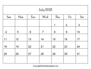 Free Printable July 2021 Calendar Template in PDF, Excel Word