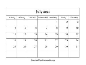 Free Printable July 2021 Calendar Template in PDF, Excel Word