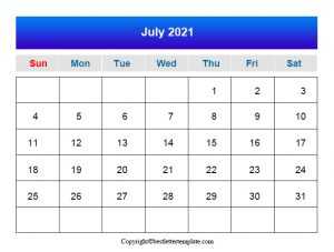 Free Printable July 2021 Calendar Template in PDF, Excel Word