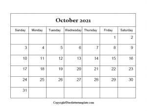 Free Printable October 2021 Calendar Template in PDF, Excel Word