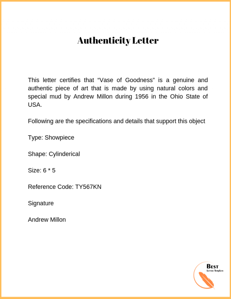 Authenticity Letter Template- Format, Sample & Example