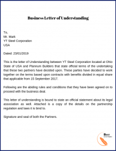Letter of Understanding Template – Format, Sample & Example