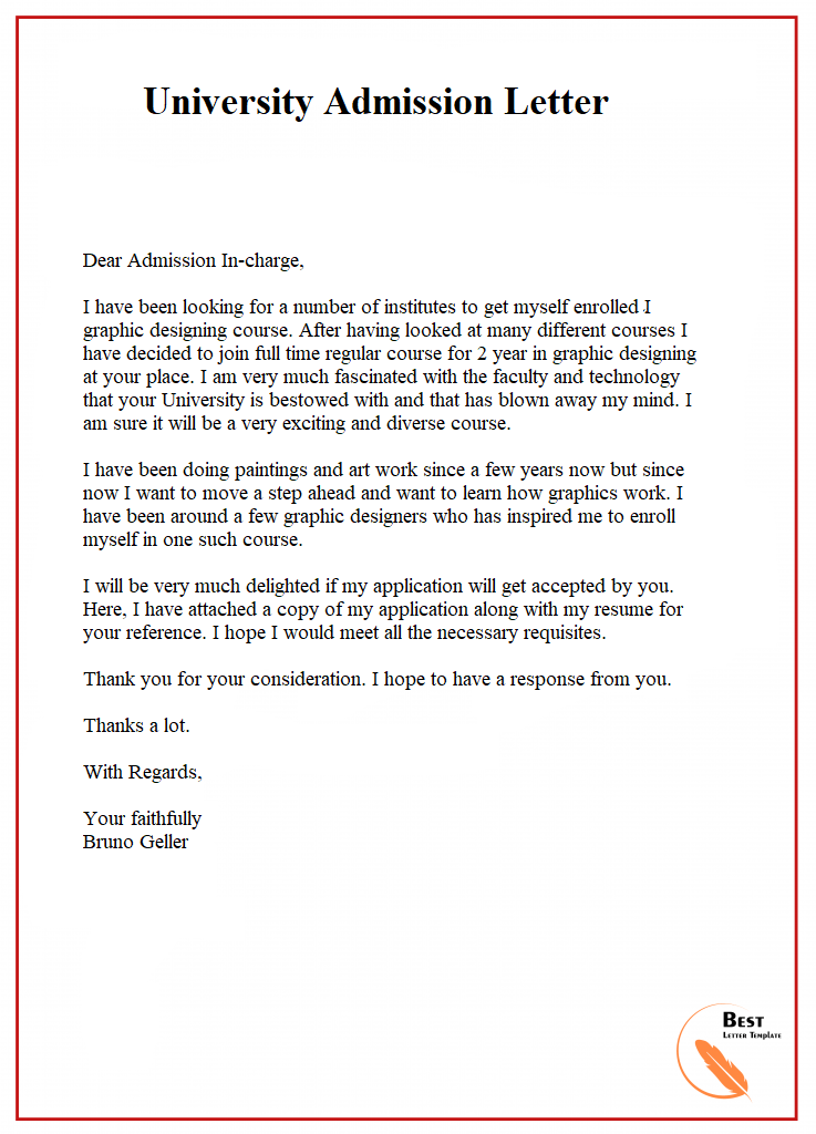 Letter of Admission Template - Format, Sample & Example