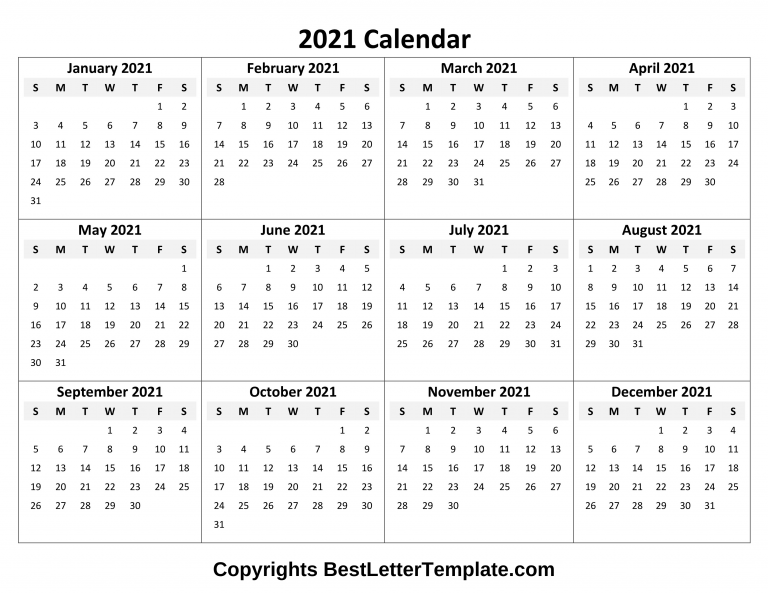 Printable Yearly 2021 Calendar Template in PDF, Word & Excel