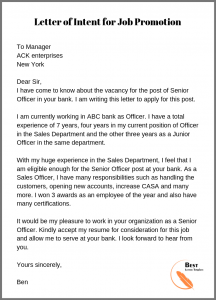 Letter of Intent for Promotion Template - Format, Sample & Examples