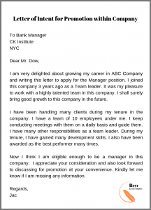 Letter of Intent for Promotion Template - Format, Sample & Examples