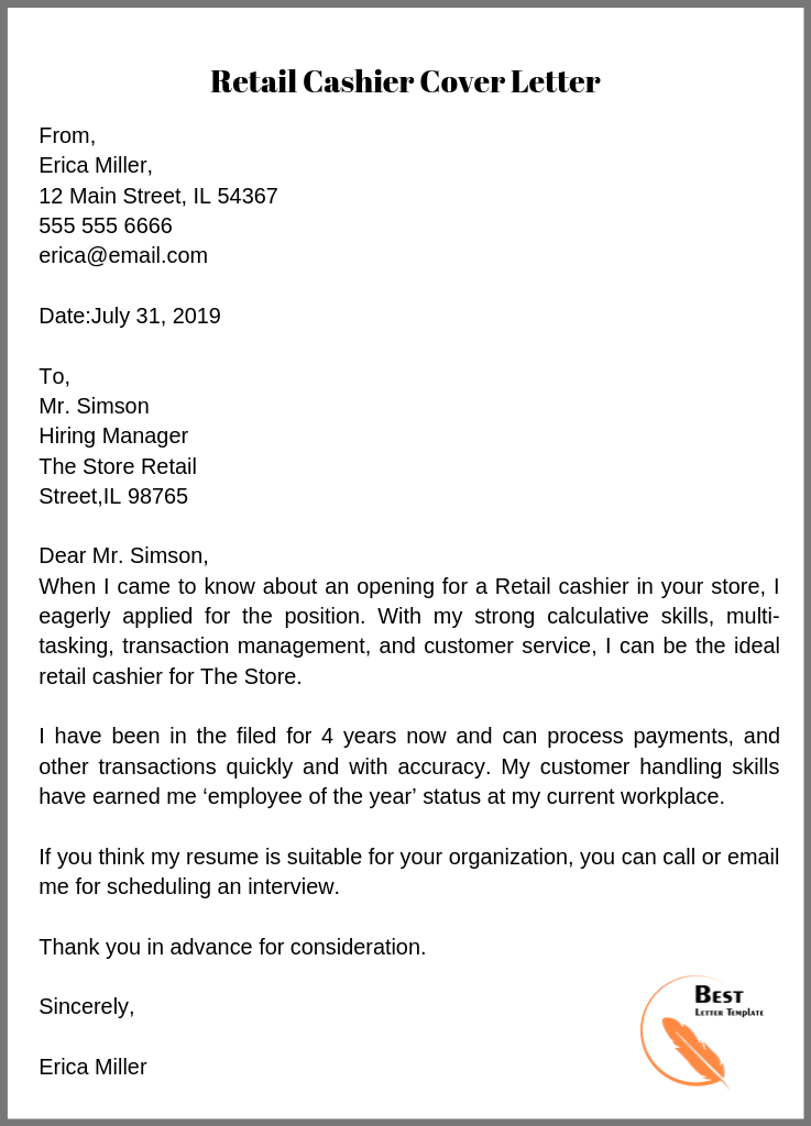 Cover Letter Template For Cashier Format Sample Examples Cover Letter Template For Cashier Format Sample Examples