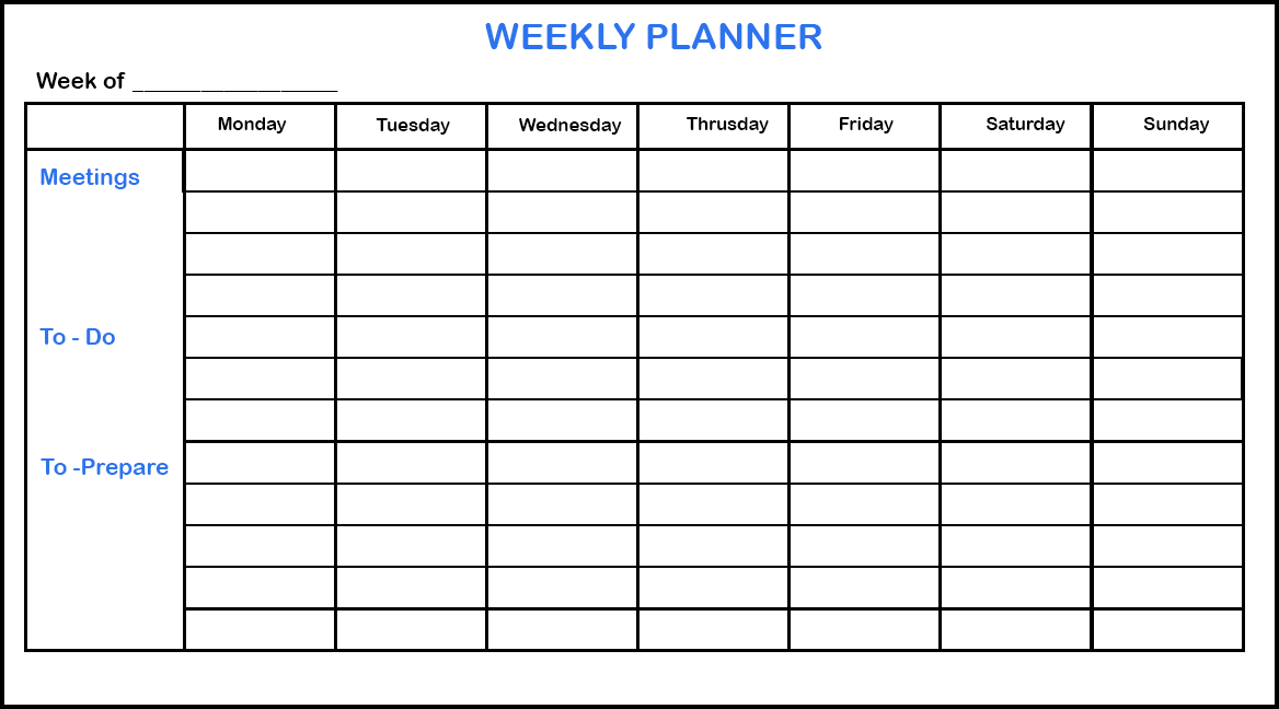 Printable Weekly Planner Sample with Examples in PDF, Word & Excel