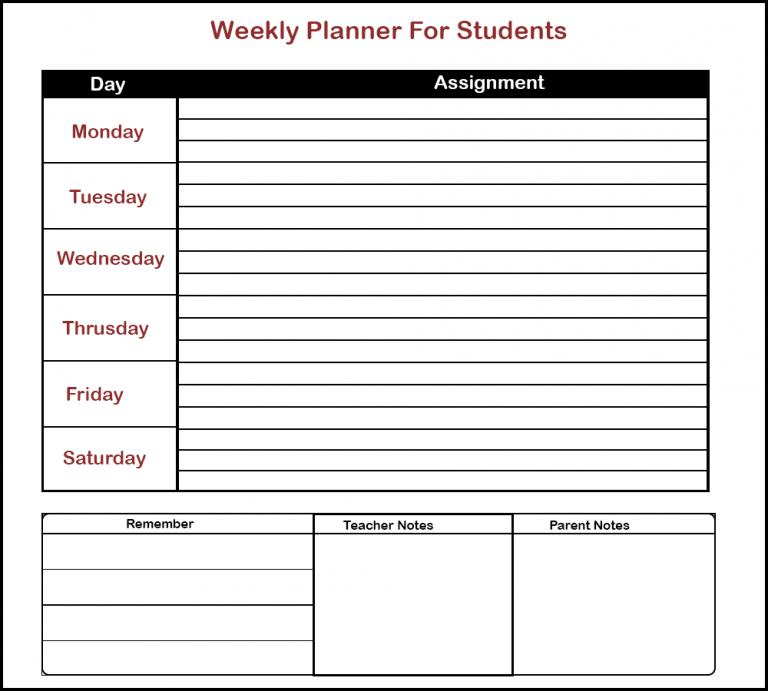 Printable Weekly Planner Sample with Examples in PDF, Word & Excel