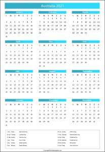 Free Printable Australia Calendar 2021 with Public Holidays