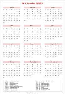 Free Printable Sri Lanka Calendar 2021 with Public Holidays