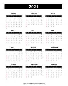 Printable Yearly 2021 Calendar Template in PDF, Word & Excel