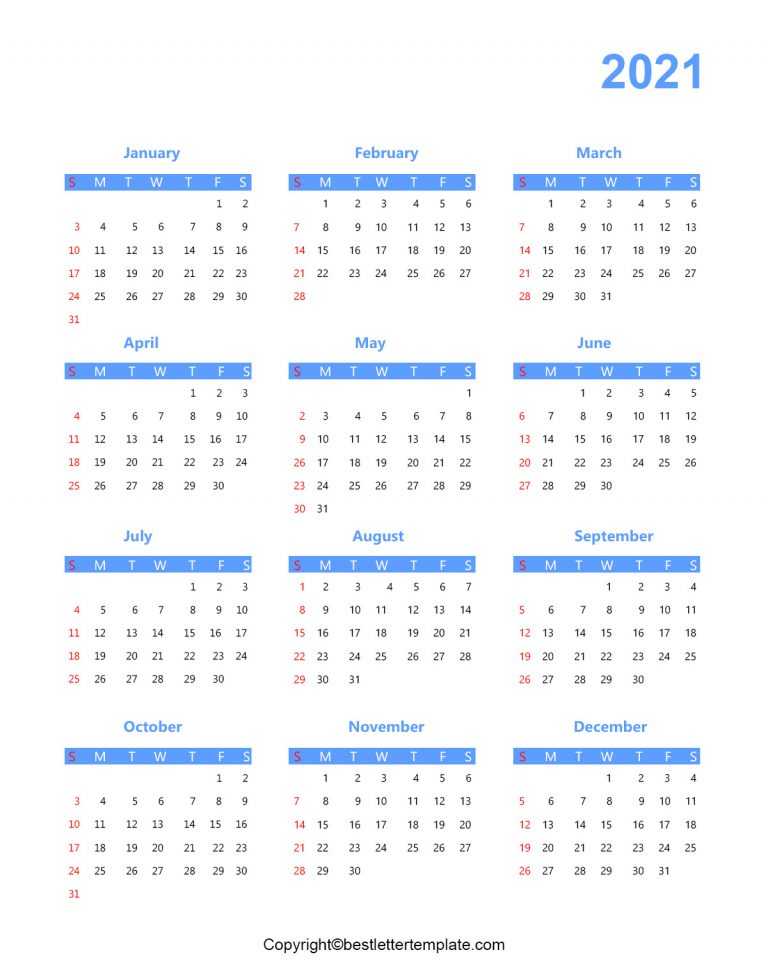 Printable Yearly 2021 Calendar Template in PDF, Word & Excel
