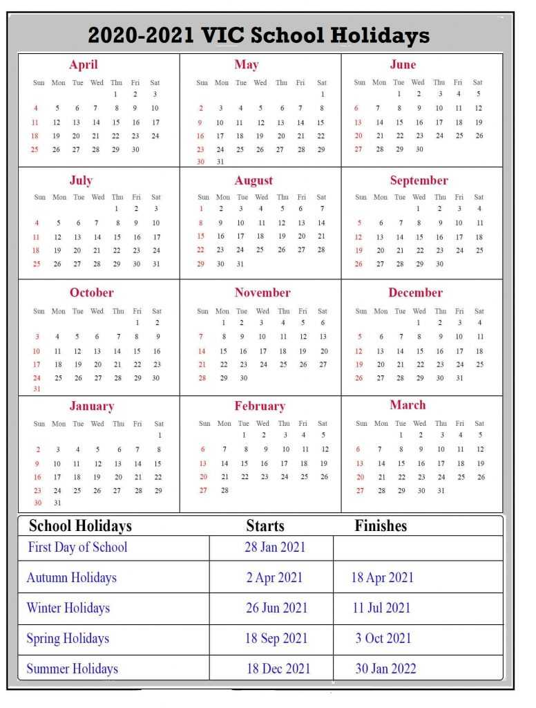 Free Printable 2020 21 VIC School Holidays Calendar Free Printable 2020 21 VIC School Holidays Calendar