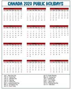 Free Printable Canada Public Holidays Calendar 2020