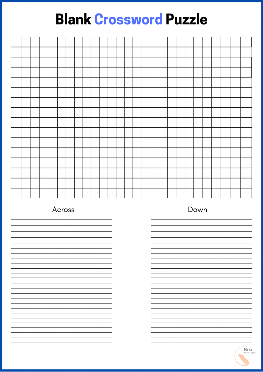 Printable Crossword Puzzle Template for Kids and Adults