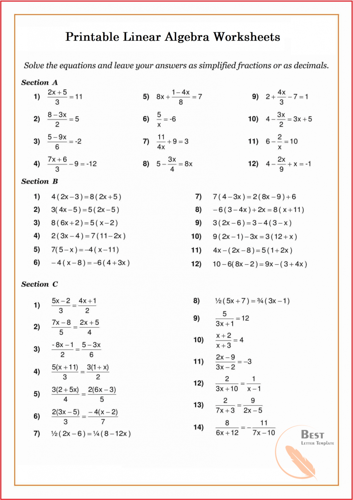 Printable Pre Basic Algebra Worksheets PDF