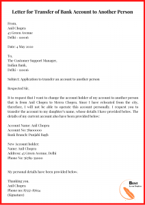 Bank Account Transfer Letter Template Sample and Examples