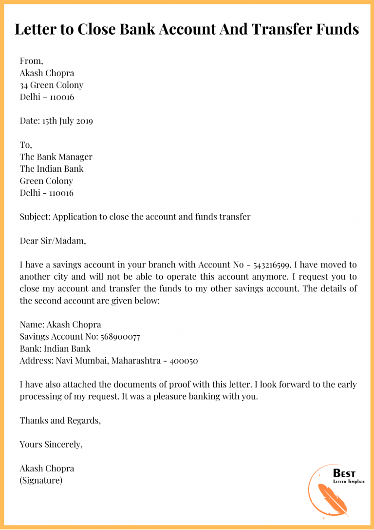 Bank Account Transfer Letter Template Sample and Examples