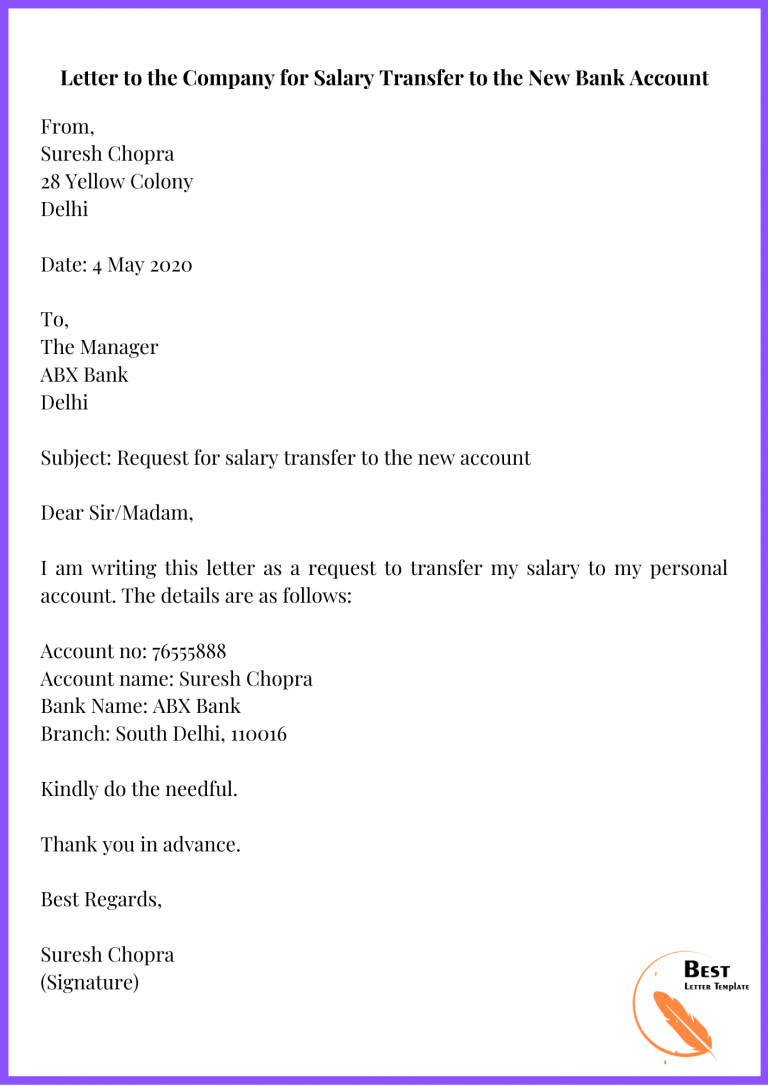 Bank Account Transfer Letter Template Sample and Examples
