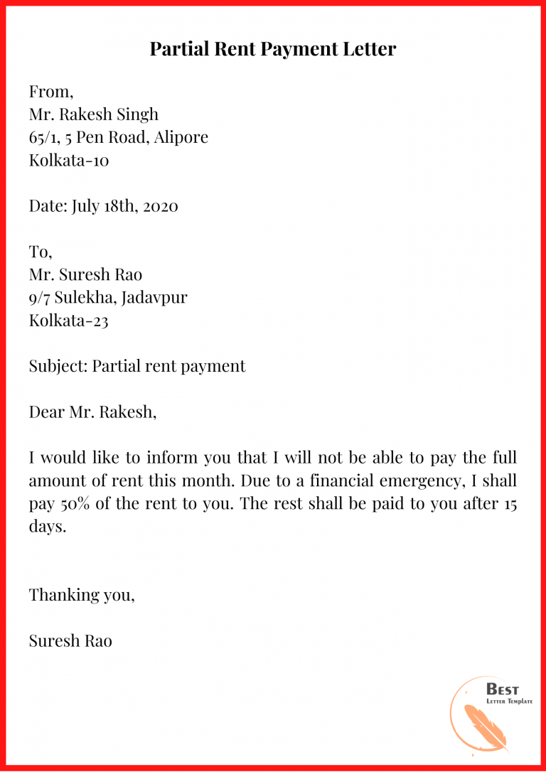 Rent Payment Letter Template - Format, Sample & Examples