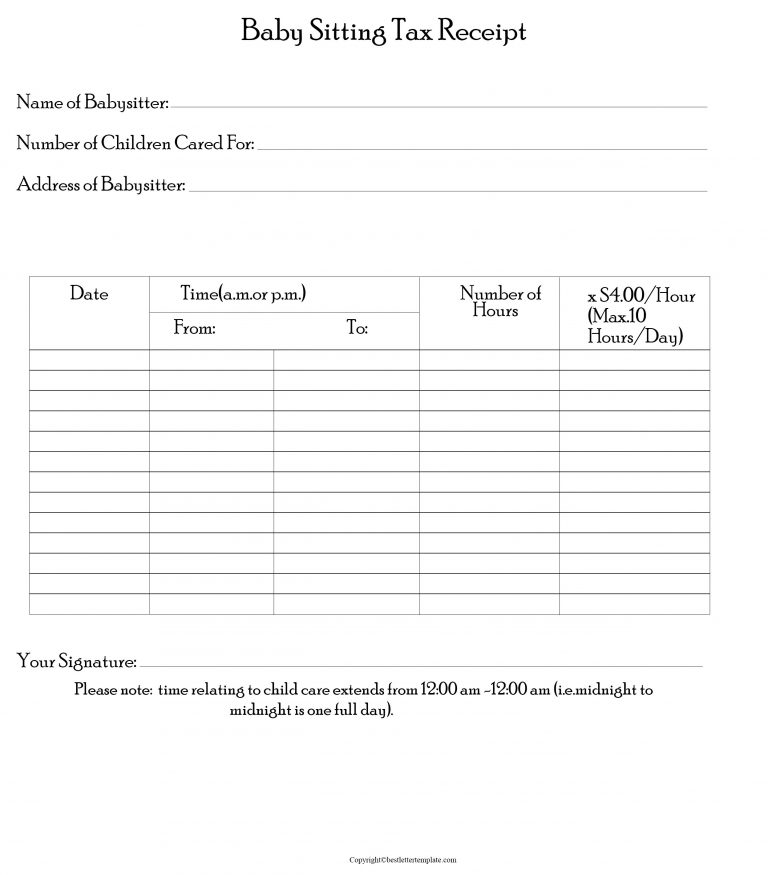 Free Blank Printable Tax Receipt Template with Example in PDF