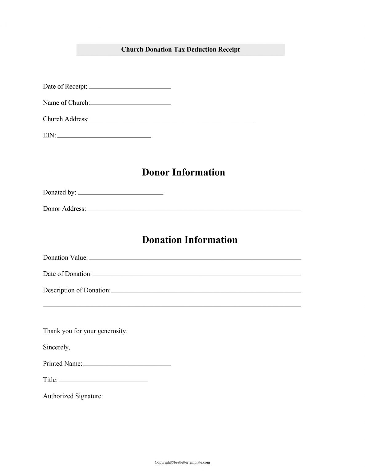 Free Blank Printable Tax Receipt Template with Example in PDF