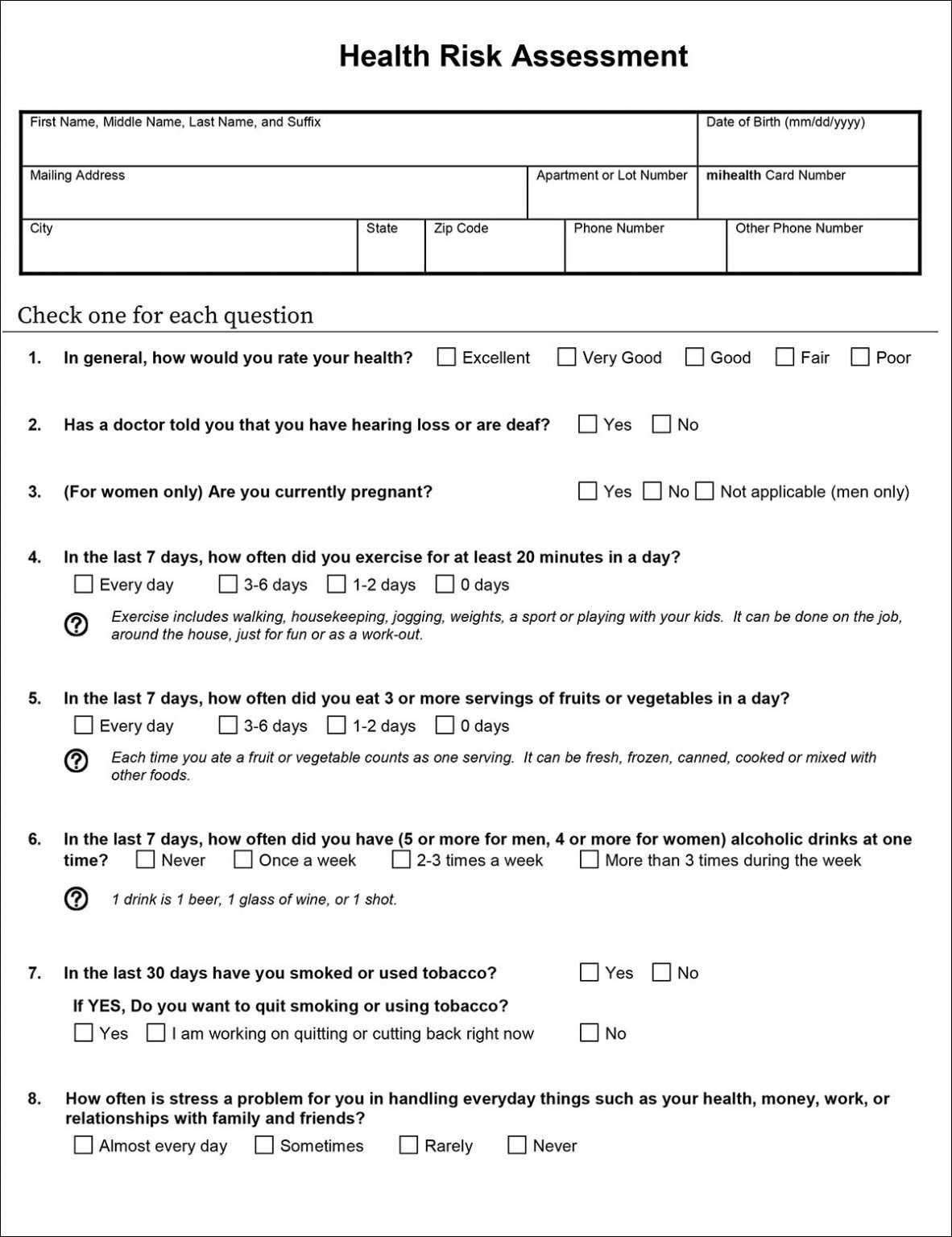Free Sample Risk Assessment Template form with Definition
