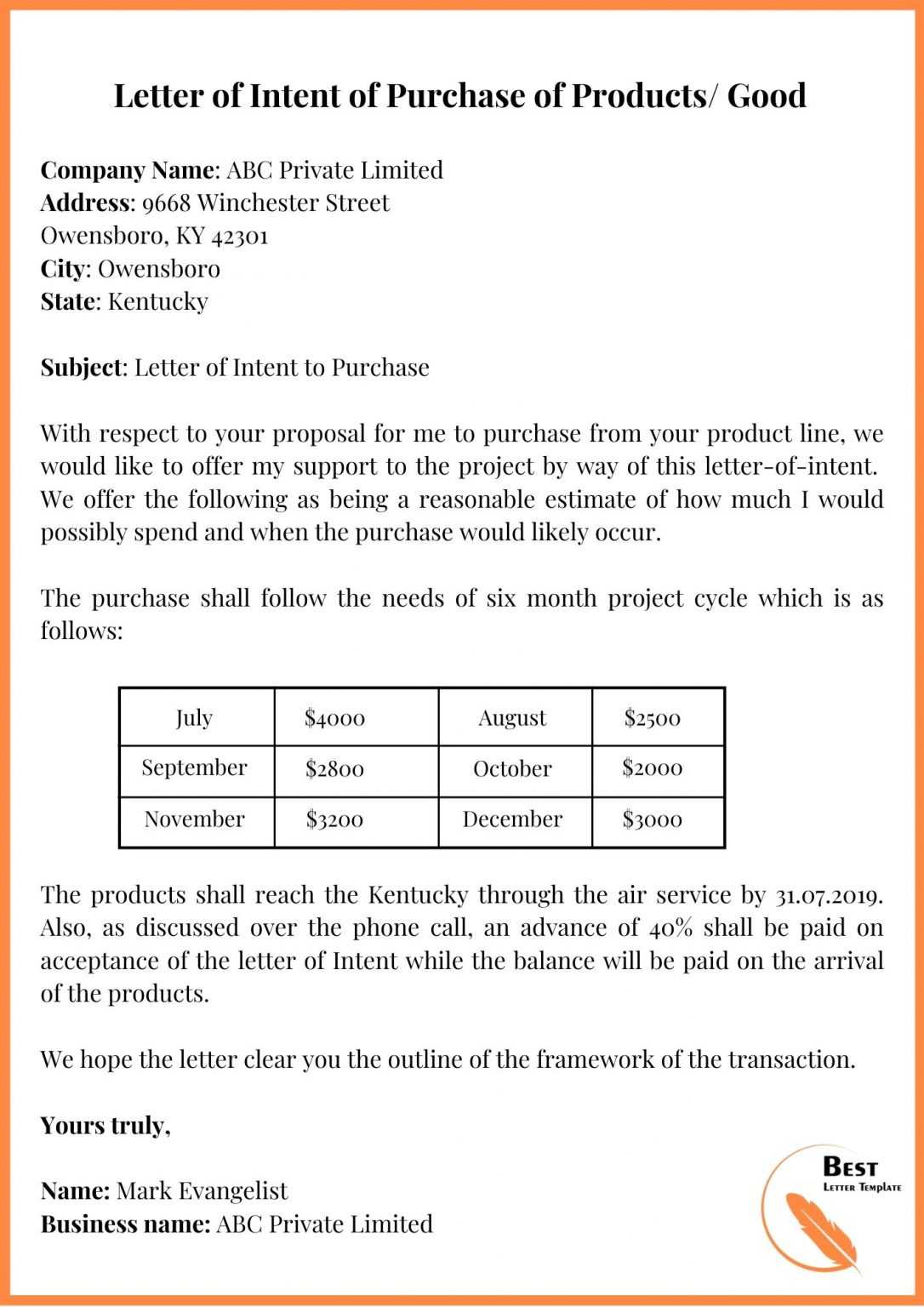 Sample Letter of Intent to Purchase with Examples