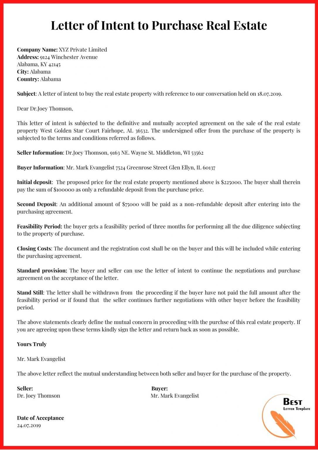 Sample Letter of Intent to Purchase with Examples