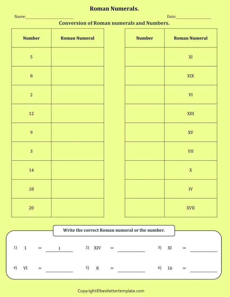 Roman Numerals Worksheet/Numbers Worksheet for Kids in PDF