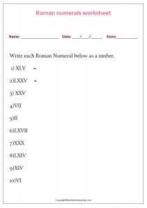 Roman Numerals Worksheet/Numbers Worksheet for Kids in PDF