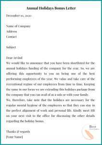 Employees Bonus Letter Template - Sample & Example