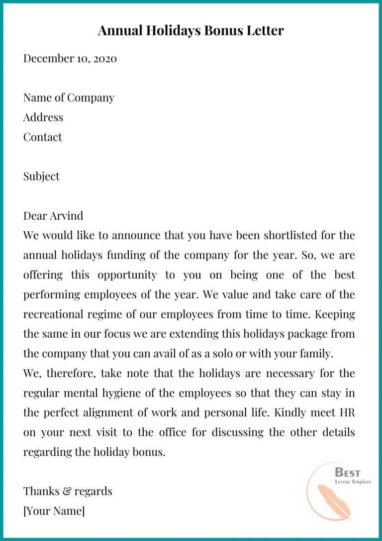 Employees Bonus Letter Template - Sample & Example