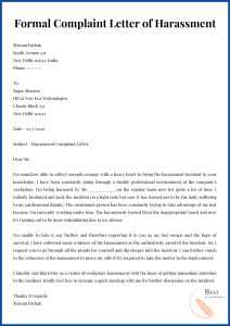 Formal Harassment Complaint letter Template Sample