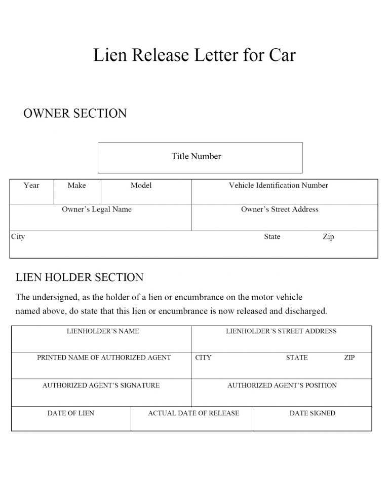 Title Lien Release Letter Template - Sample and Example