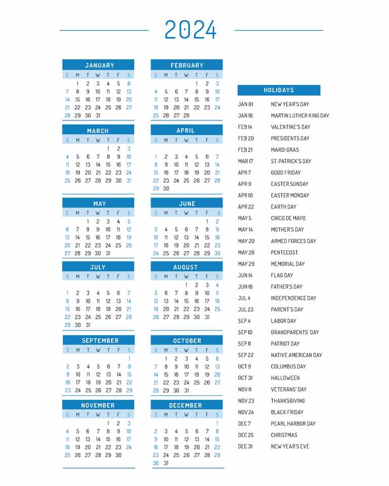 Free US Calendar 2023 with Public Holidays in PDF